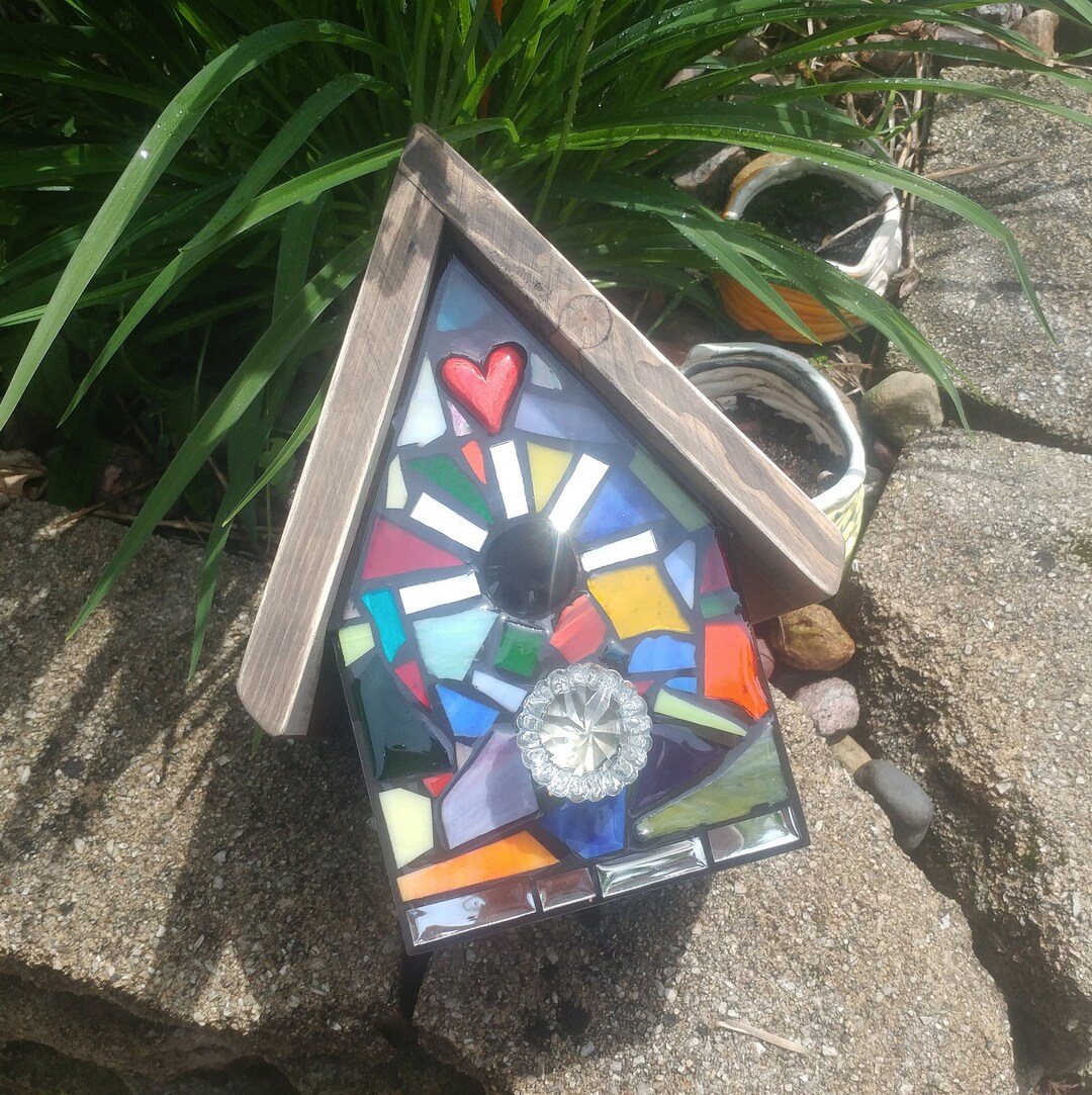 Mixed Media/stained Glass Mosaic Birdhouse FRONT ONLY Design - Made to ...