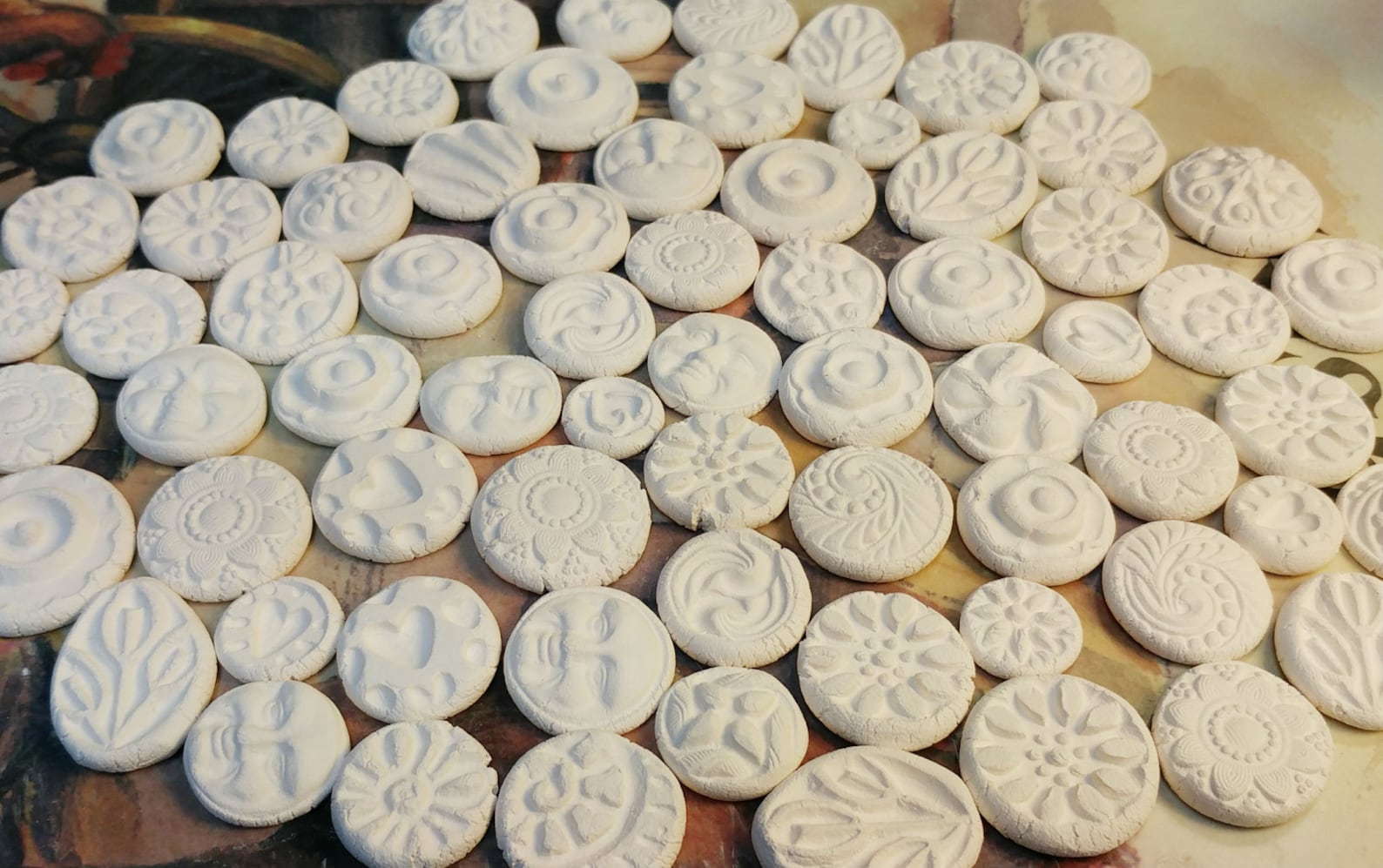 50 Ceramic Mini TILES - Mixed Designs - BISQUE - Unpainted - Paint Your ...