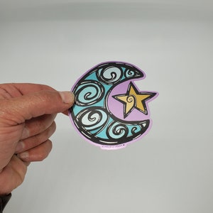 MOON and Star Vinyl ART STICKER Shiny Brushed Aluminum Fancy Decal ...