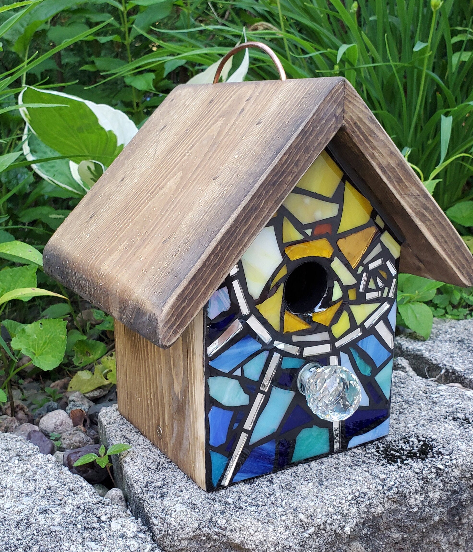 Mixed Media Stained Glass Mosaic Birdhouse FRONT ONLY made | Etsy