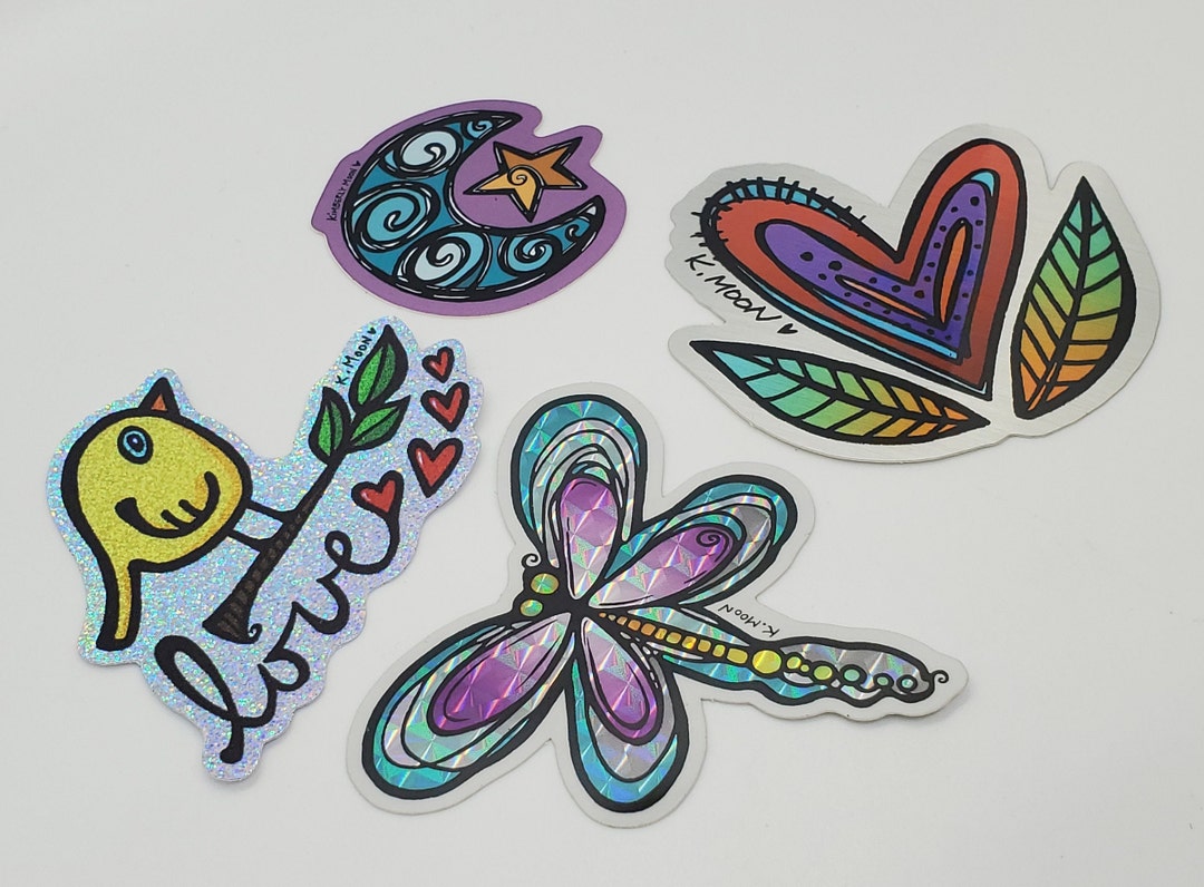 Pick 3 ART STICKERS, Vinyl, Hand Drawn, Decal Colorful Indoor Outdoor ...