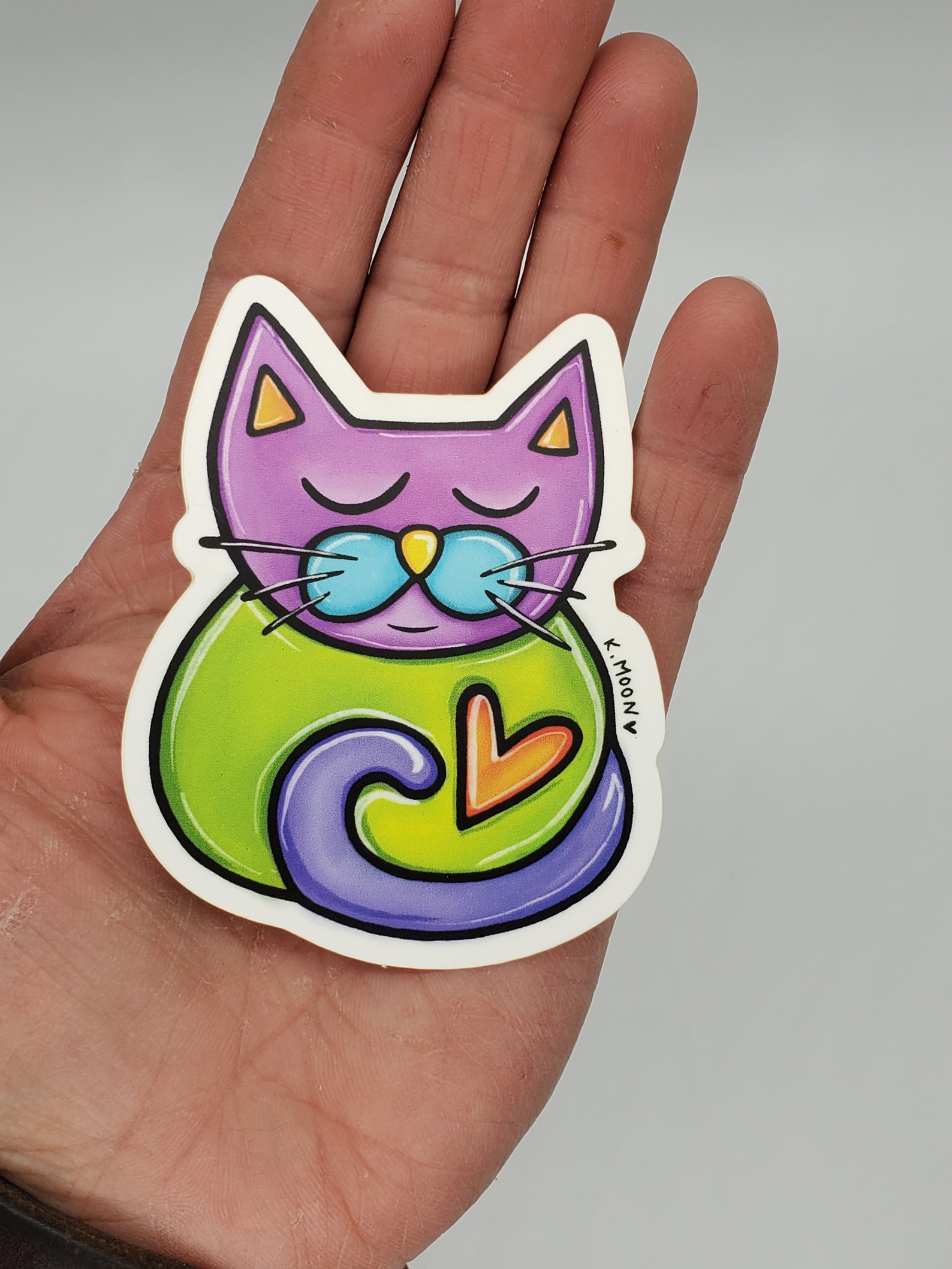 CAT With Heart Vinyl ART STICKER Matte Decal Colorful Indoor - Etsy