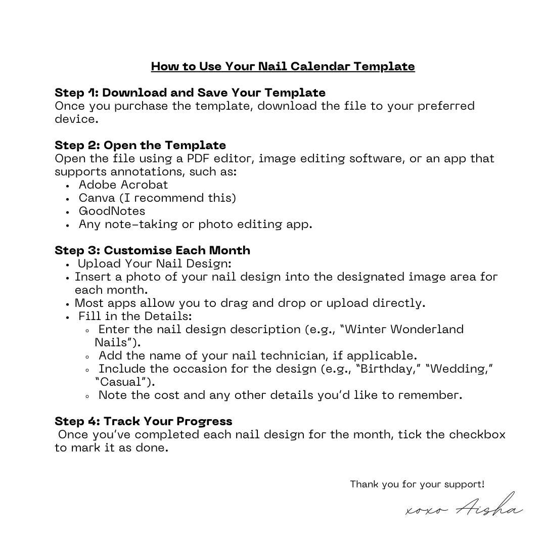 2025 Nail Calendar | Nail Design Tracker | Nail Design Board | Canva ...