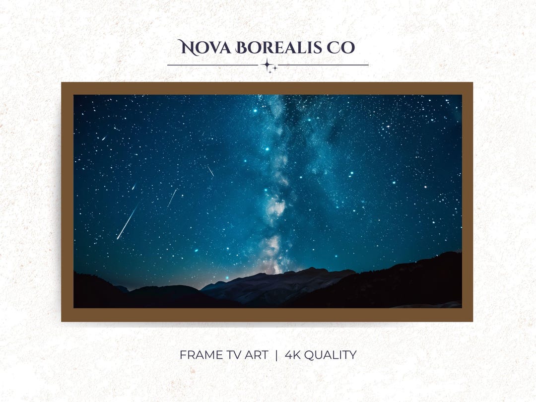 Cosmic Frame TV Art, Moody Meteor Shower Scene Astro Wall Art, Starry ...