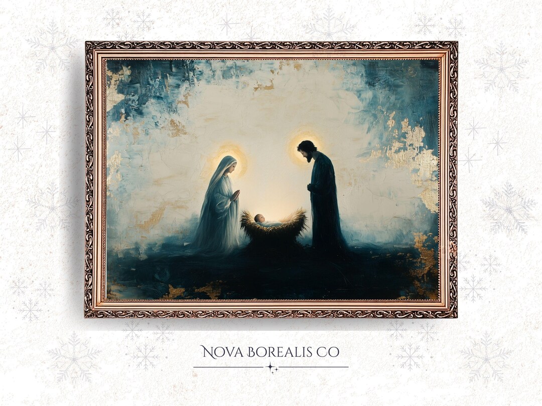 Vintage Nativity Scene Printable - Impressionist Christmas Wall Art ...
