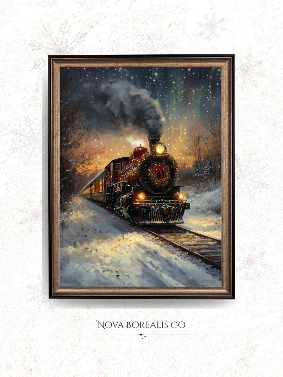 Festive Vintage Steam Train Printable Artwork - Cozy Holiday Wall Art ...