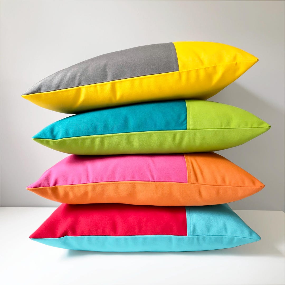 Colorful Outdoor Sunbrella® Pillow Cover, Colorblock, Red / Blue, Pink ...