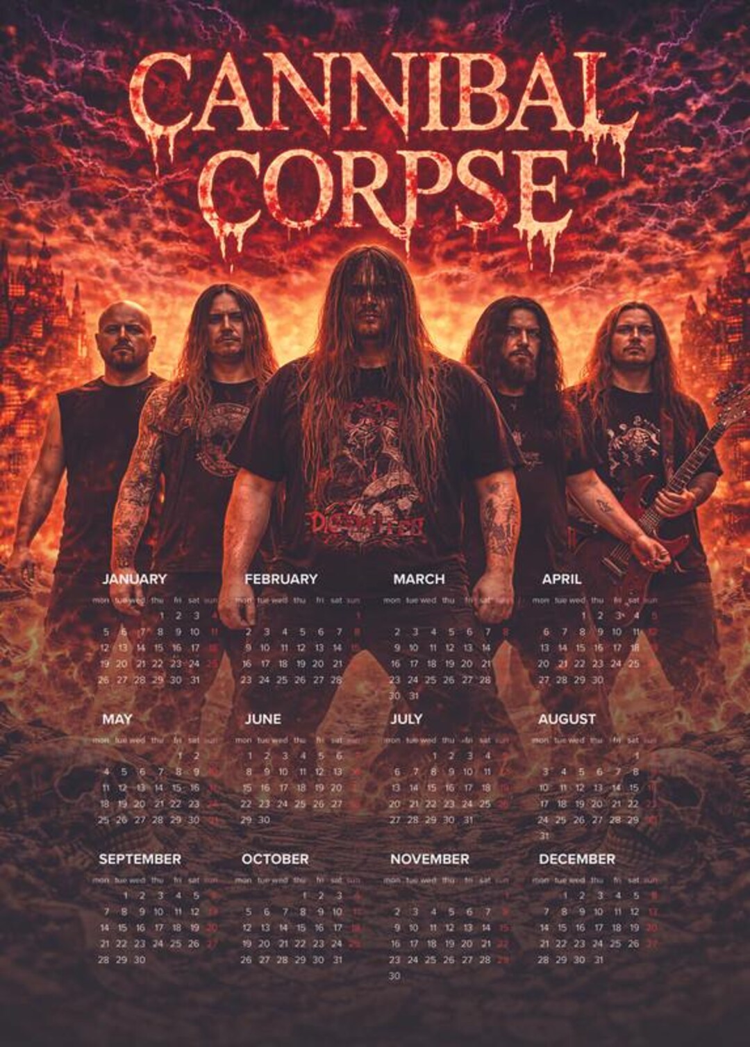 Canibal Corpse (2) Wall Calendar 2026 – Rock Band Calendar A3 A4, Punk ...