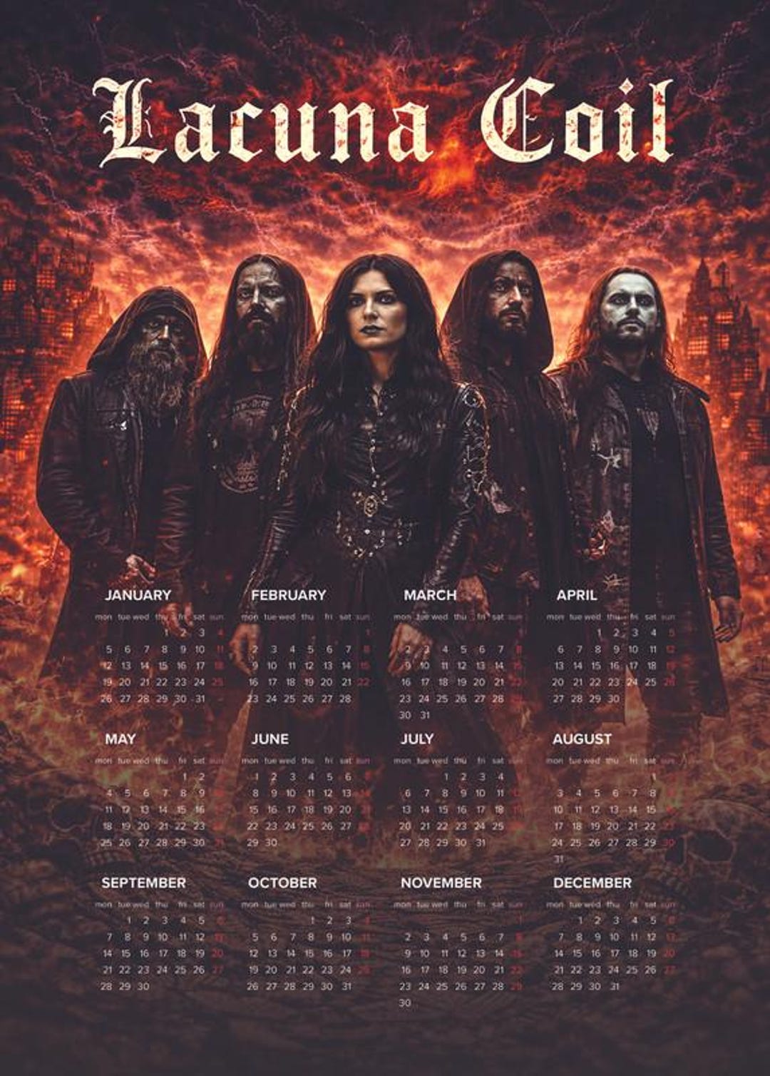 Lacuna Coil (2) Wall Calendar 2026 – Rock Band Calendar A3 A4, Punk ...
