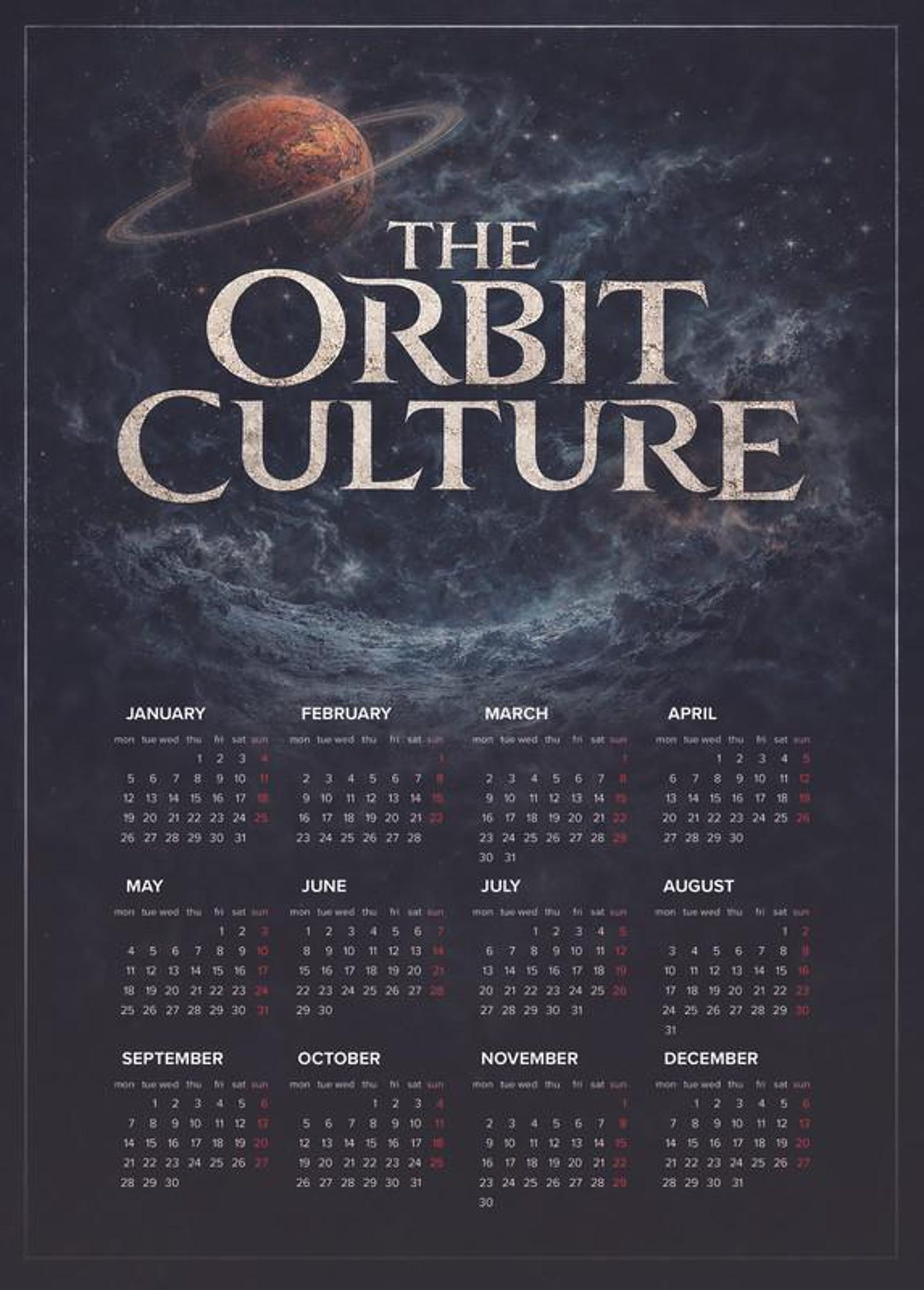 The Orbit Culture Wall Calendar 2026 – Rock Band Calendar A3 A4, Punk ...