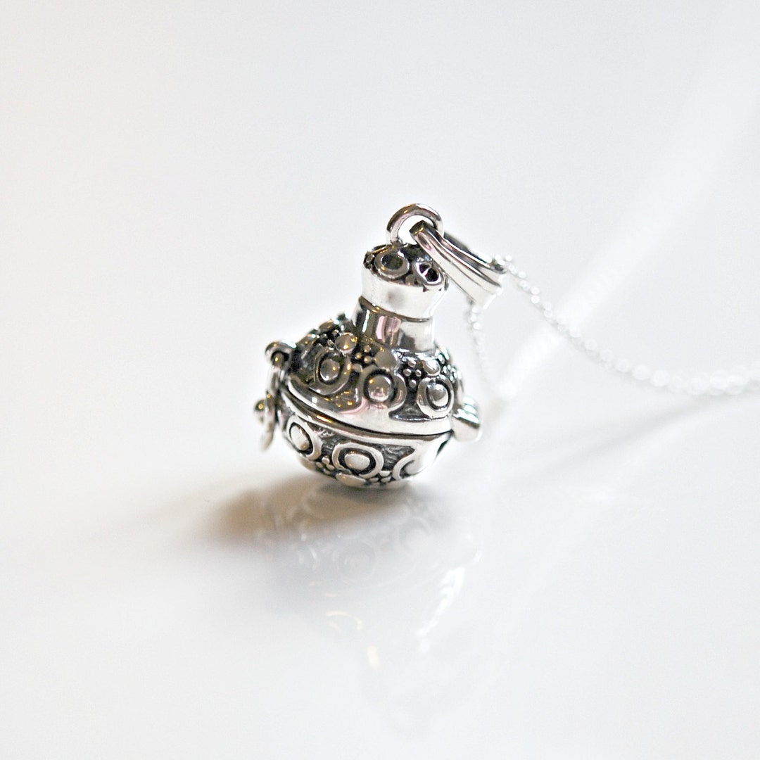 Sterling Silver Ball Locket Necklace, Wish Box Pendant, Pill Necklace ...
