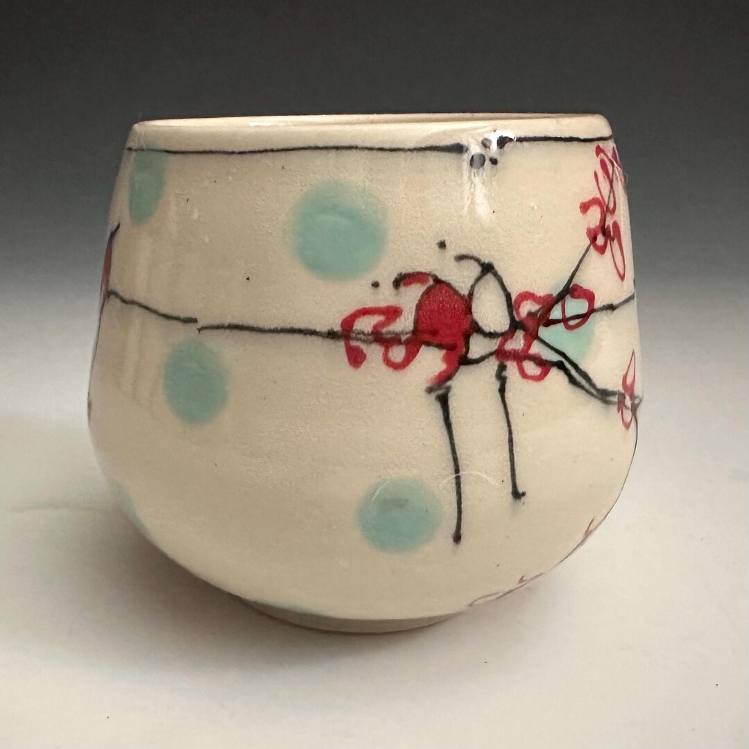 Cherry Blossom Yunomi Handleless Mug Wine Glass Red Flowers NO309 - Etsy