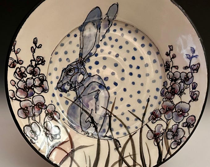 Illustrated Dinner Plate Rabbit Magnolia Dots Purple - Etsy