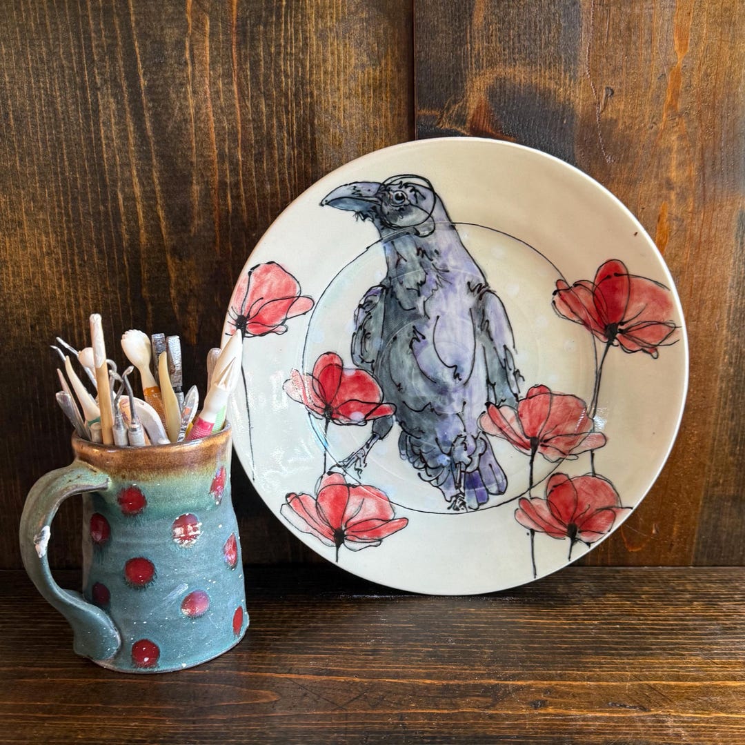 Handmade Pottery Plate: Raven and Poppy Dinner Plate - Etsy