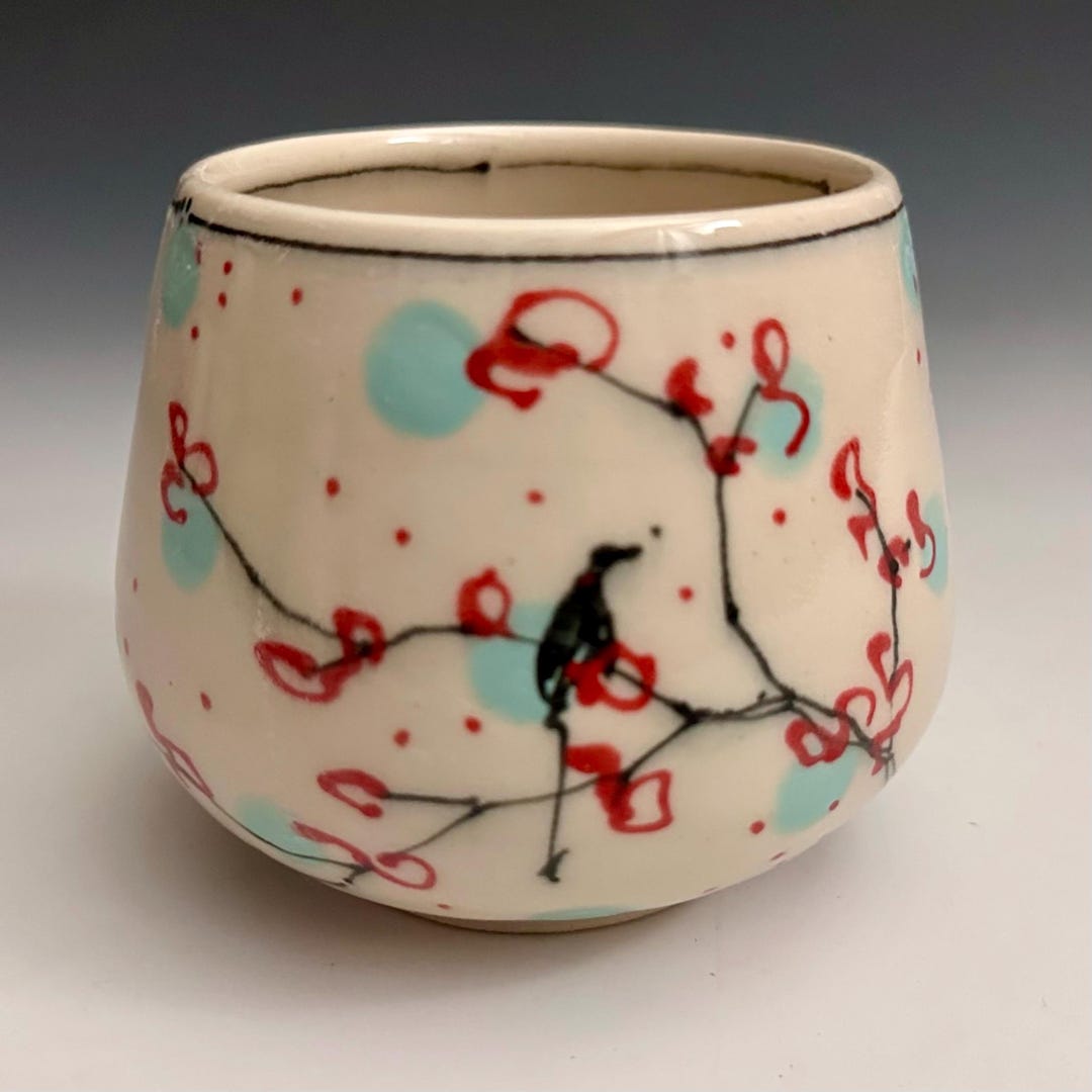 Cherry Blossom Yunomi Handleless Mug Wine Glass Red Flowers NO310 - Etsy