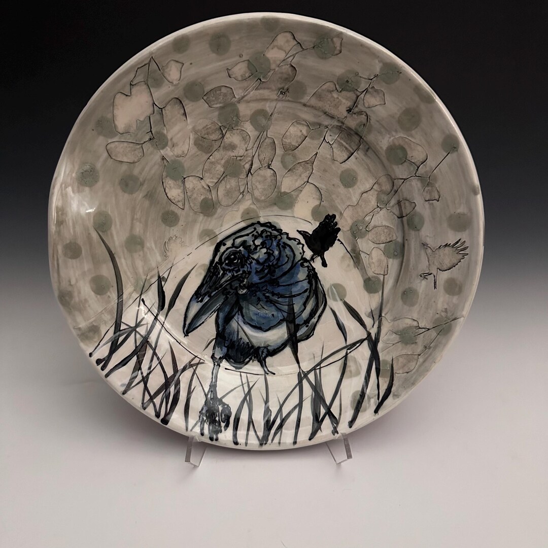 Handmade Ceramic Dinner Plate , Raven Design Nature Inspired - Etsy