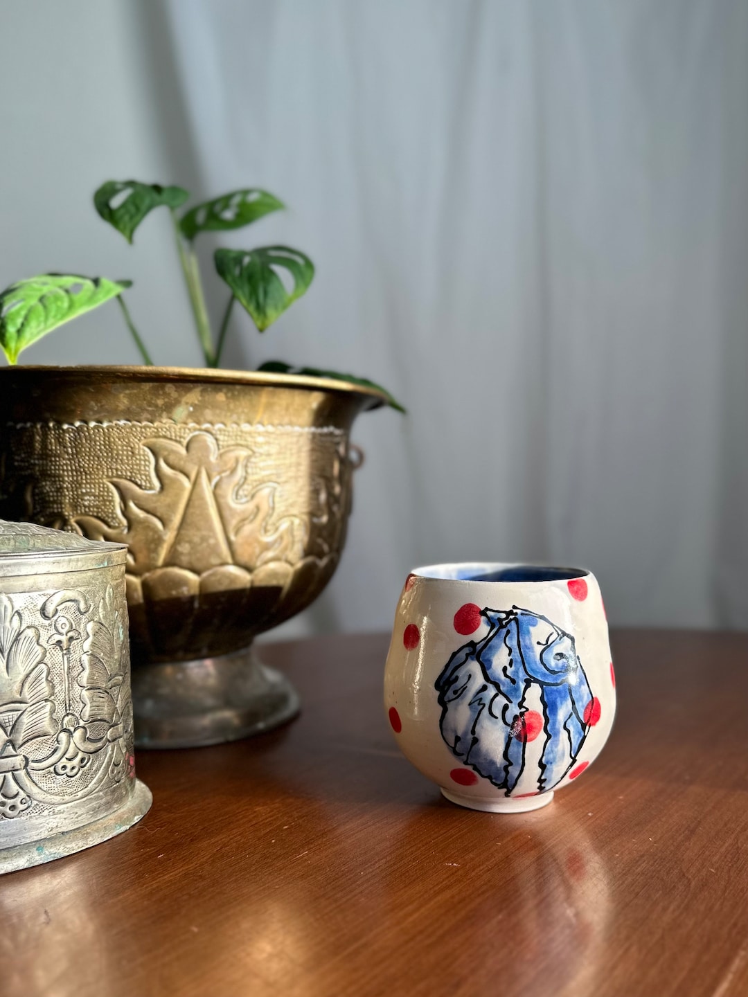 Owl and Dots Oversized Yunomi Handleless Mug Cup Tumbler - Etsy