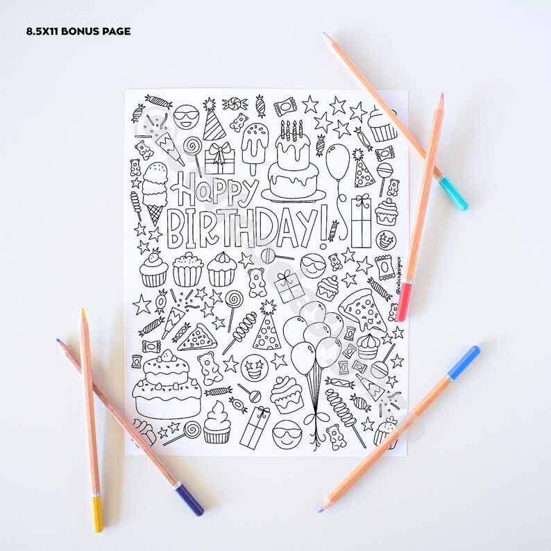 Birthday Party Coloring Page Poster Printable Digital Files, DIY ...