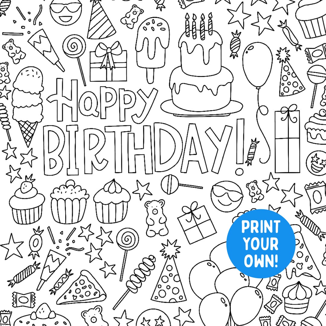 Birthday Party Coloring Page Poster Printable Digital Files, DIY ...
