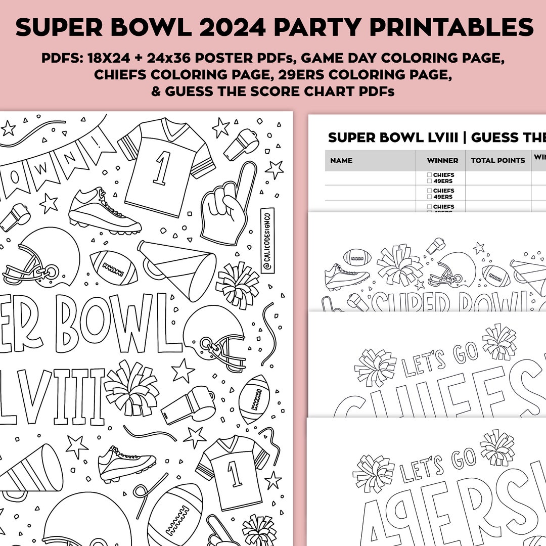 Super Bowl 2024 Printables Coloring Poster and Pages With Guess the ...