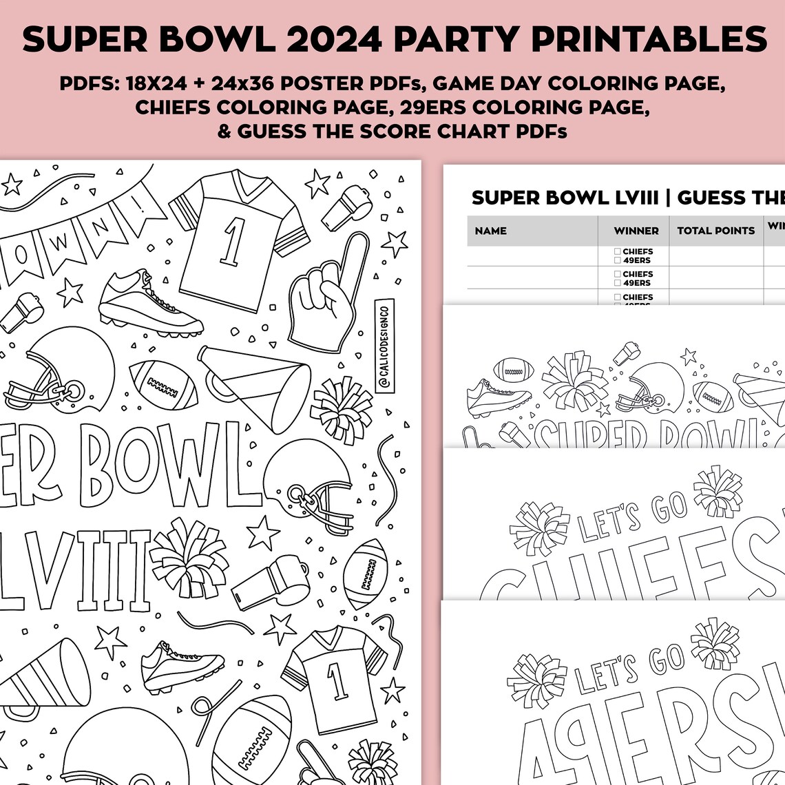 Super Bowl 2024 Printables Coloring Poster and Pages With Guess the ...