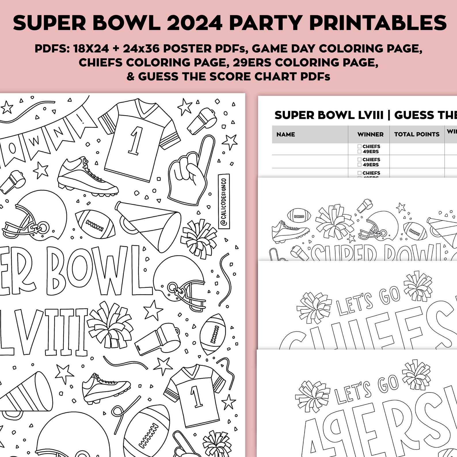 Super Bowl 2024 Printables Coloring Poster and Pages With Guess the ...