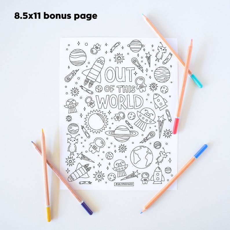 Space Planets Astronauts Coloring Page Poster Printable Bundle, Stars ...