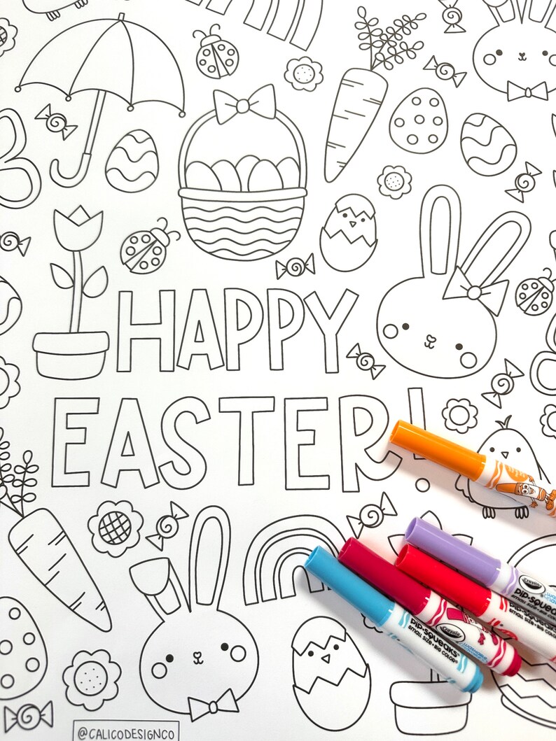 Easter Coloring Page Poster Printable Bundle, Easter Bunny, Flowers ...