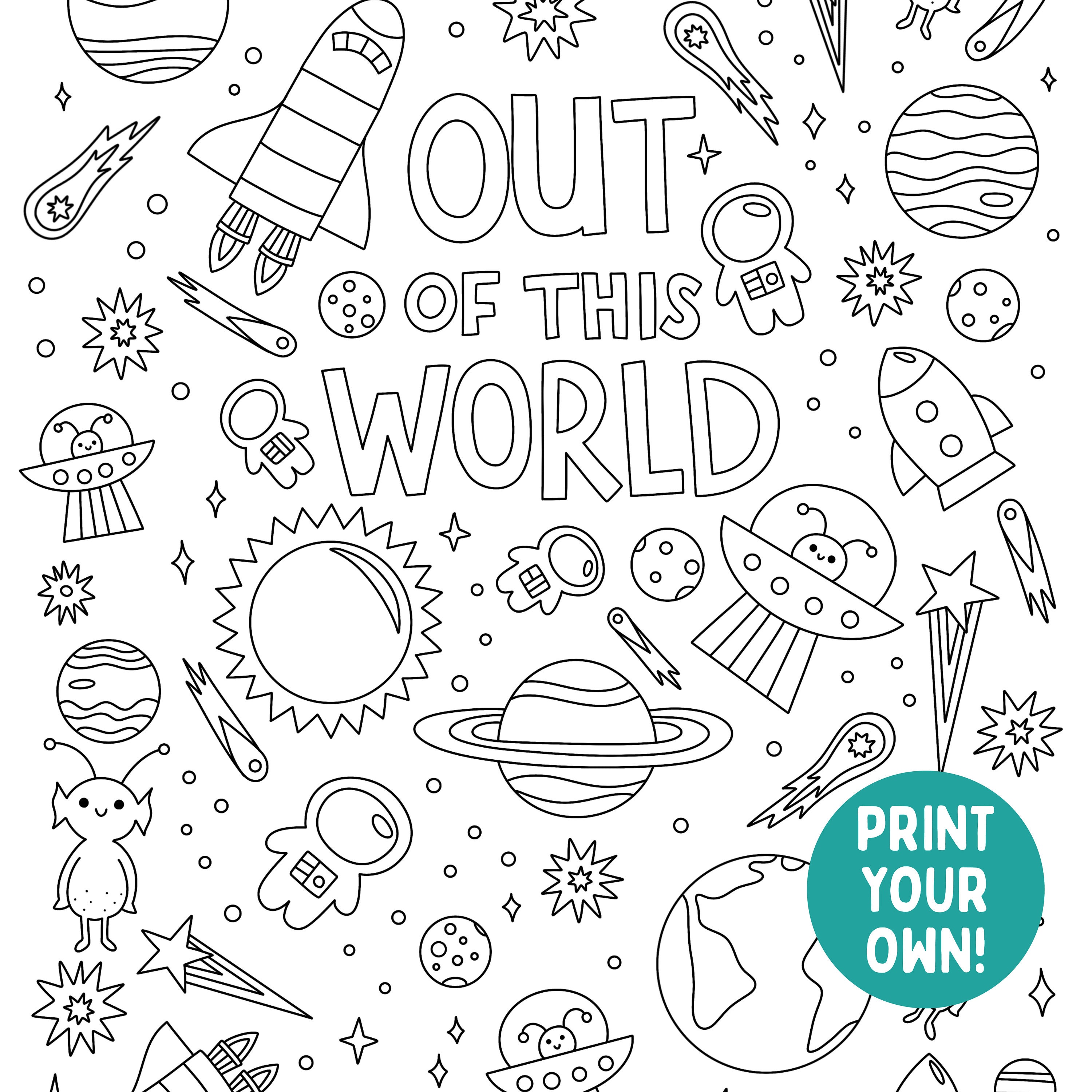 Space Planets Astronauts Coloring Page Poster Printable Bundle, Stars ...
