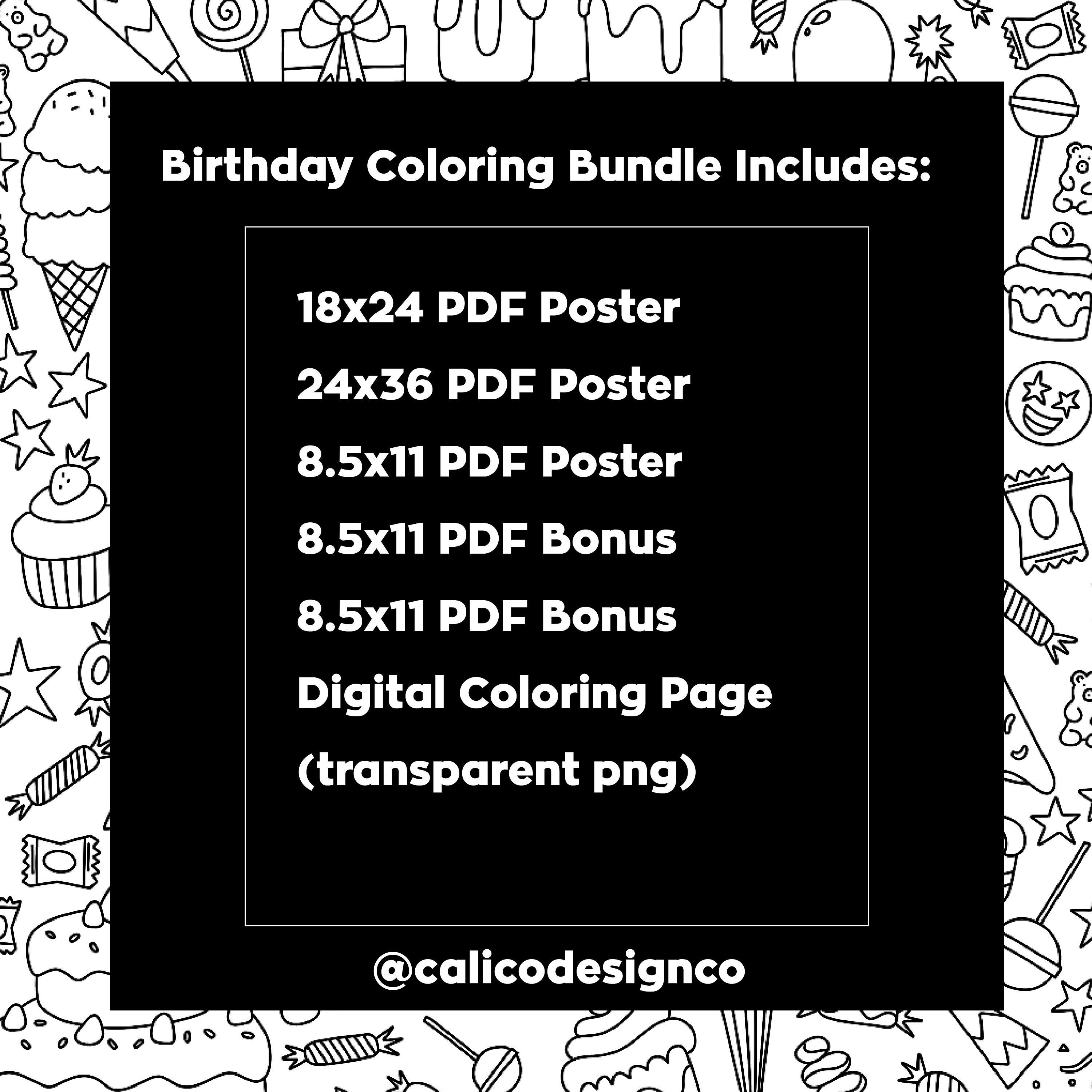 Birthday Party Coloring Page Poster Printable Digital Files, DIY ...