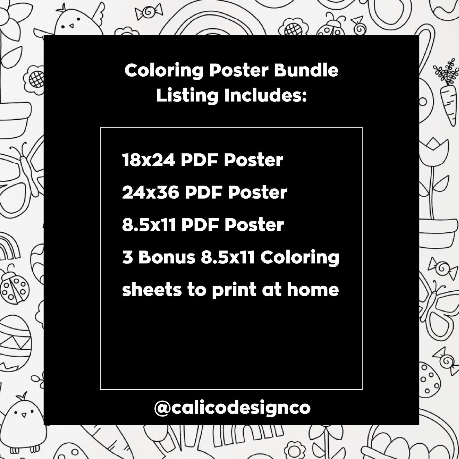 Easter Coloring Page Poster Printable Bundle, Easter Bunny, Flowers ...