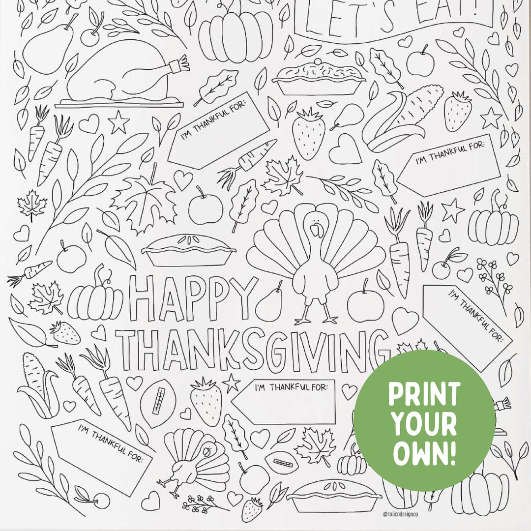 Thanksgiving Coloring Page Poster Printable Digital Files, DIY ...