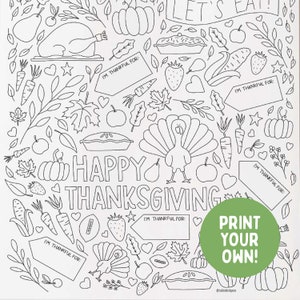 Thanksgiving Coloring Page Poster Printable Digital Files, DIY ...