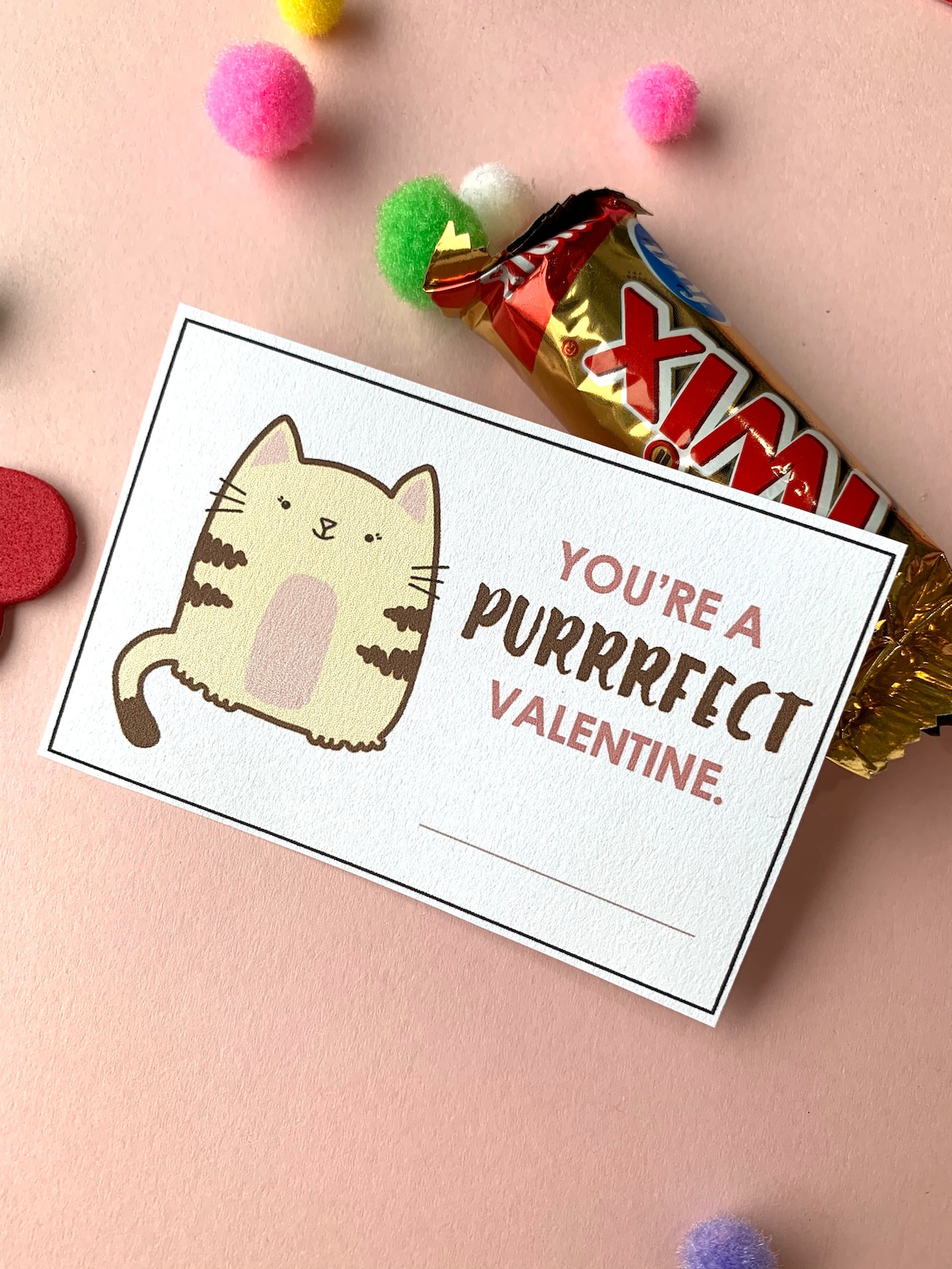 Cat Kitty Printable Valentine Kids Valentine Class Valentine | Etsy