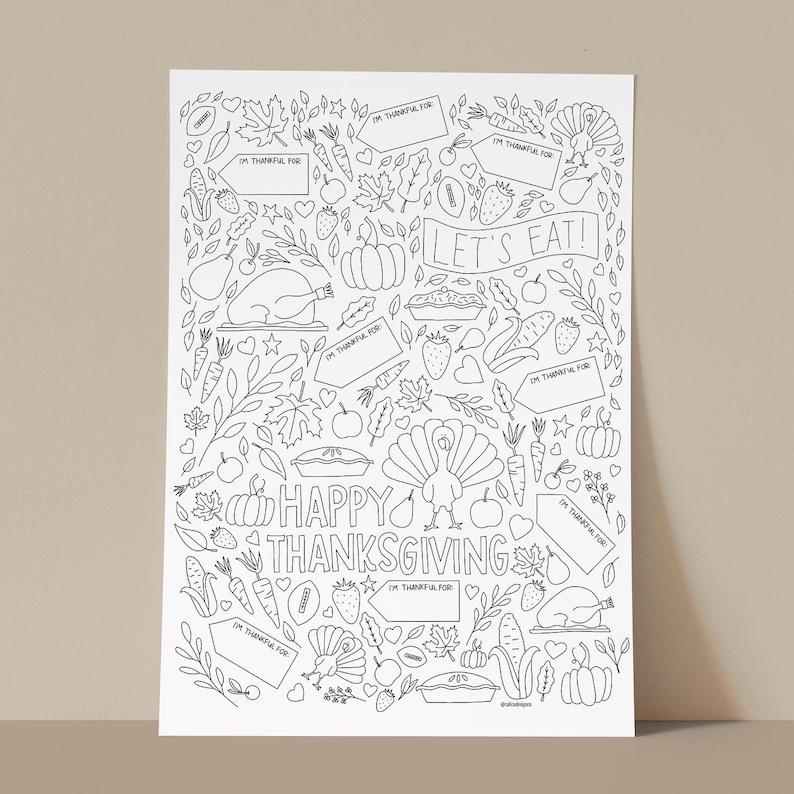Thanksgiving Coloring Page Poster Printable Digital Files, DIY ...