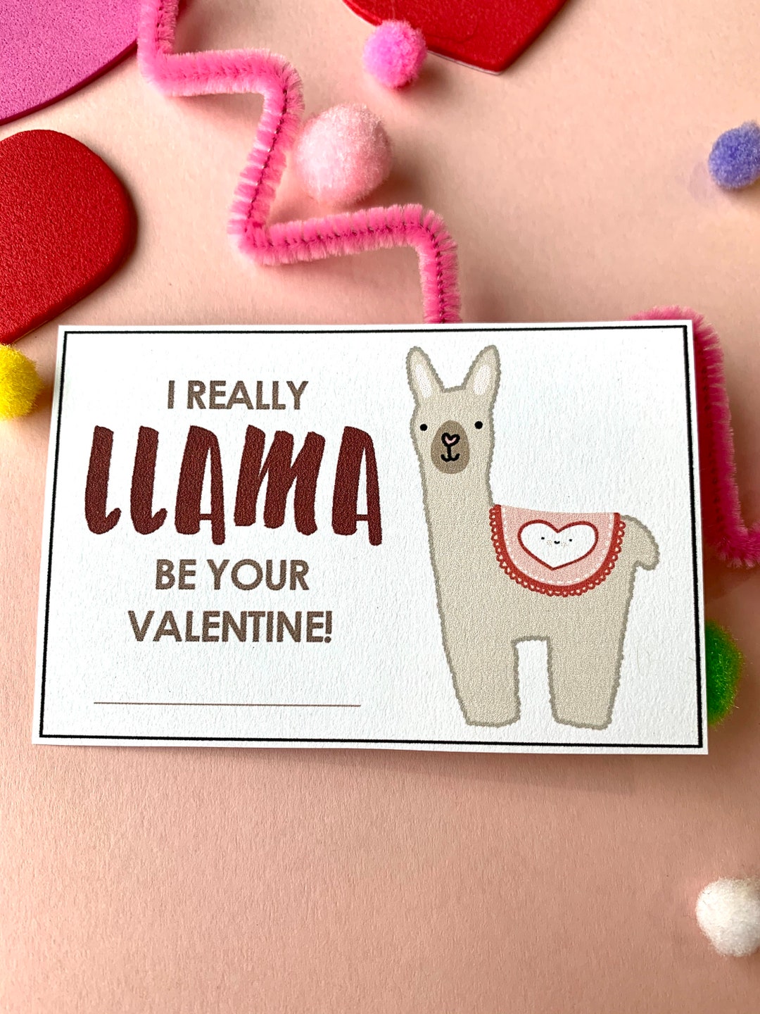 Llama Printable Valentine - Kids Valentine School Valentine Class ...