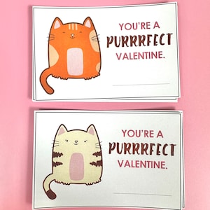 Cat Kitty Printable Valentine | Kids Valentine Class Valentine School ...
