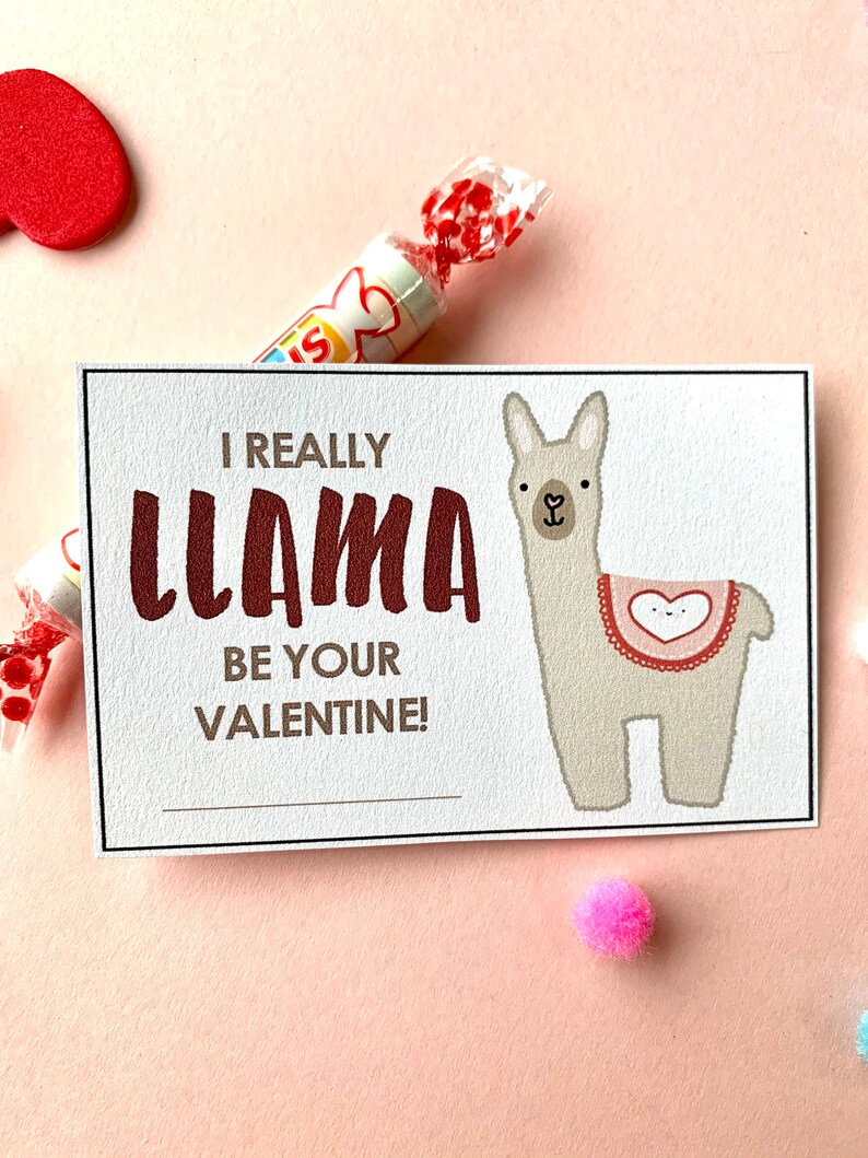 Llama Printable Valentine - Kids Valentine School Valentine Class ...