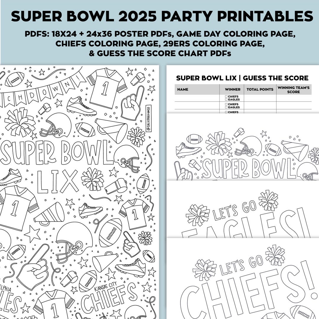 Páginas para colorir e pôster do Super Bowl 2025 - Atividade para festa ...