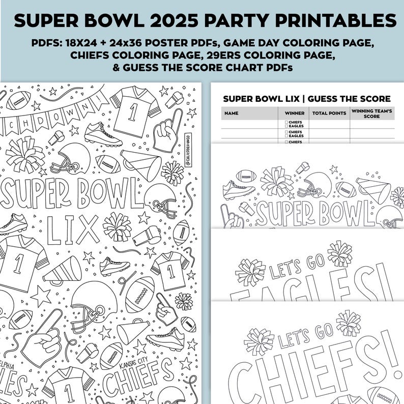 Super Bowl 2025 Coloring Pages & Poster - Printable Party Activity, Fun ...