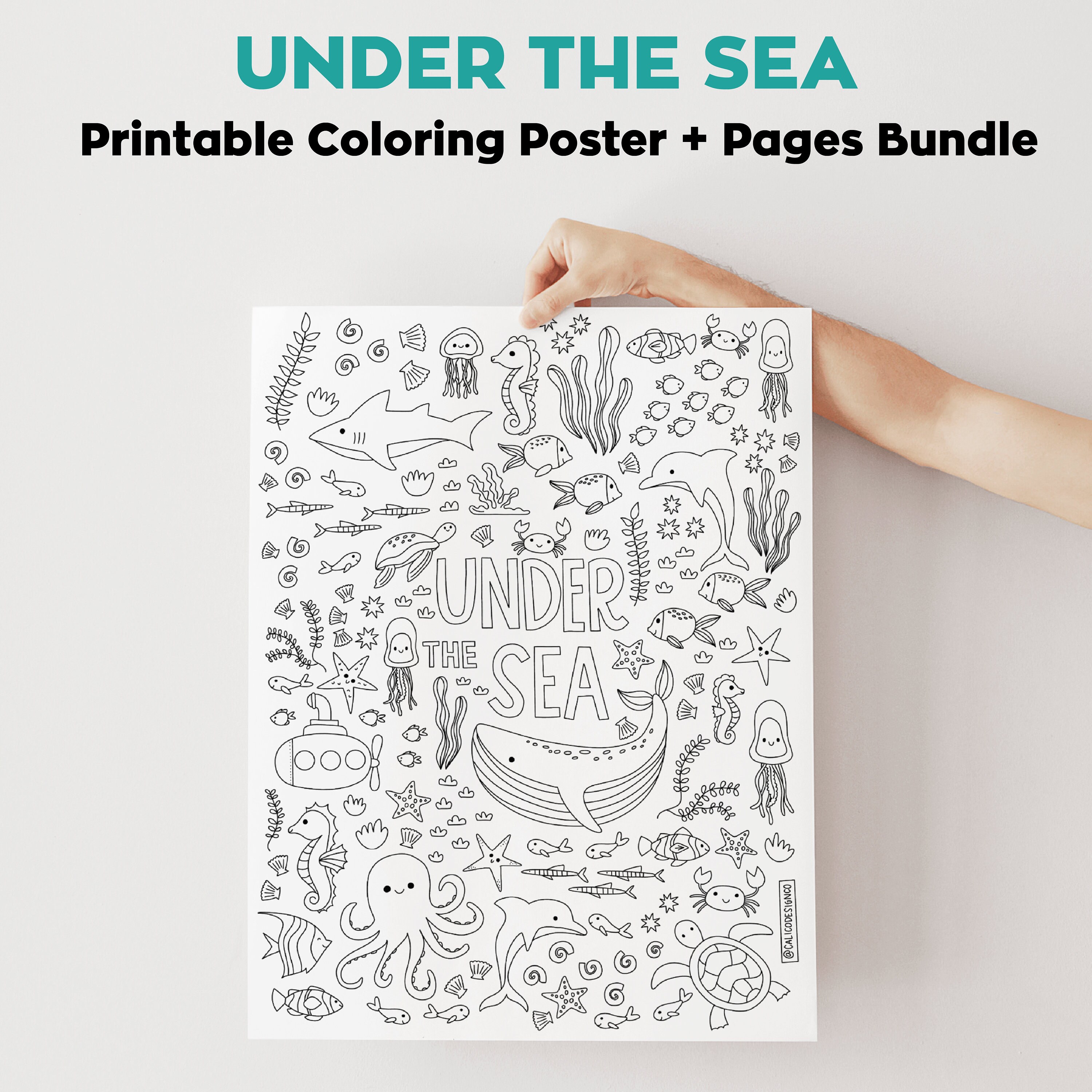 Under the Sea Ocean Life Coloring Page Poster Printable Bundle, Whale ...