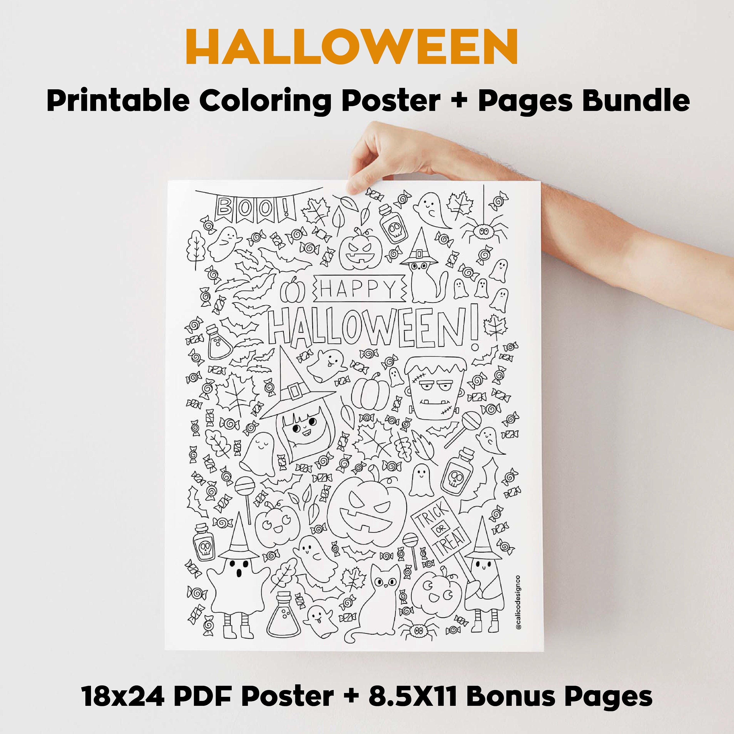 Halloween Coloring Pages Poster Printable, Kids Activity, Witch ...