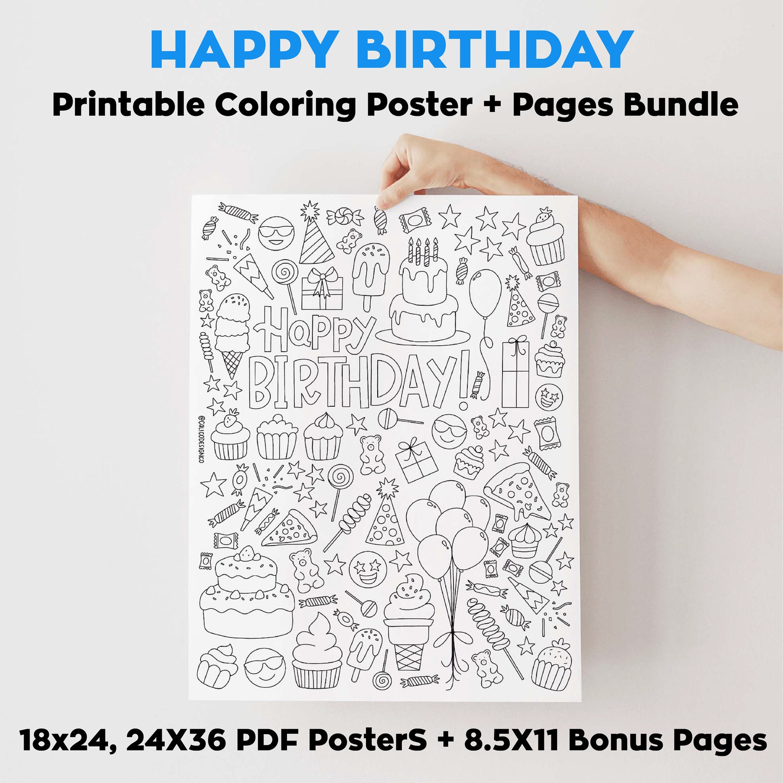 Birthday Party Coloring Page Poster Printable Digital Files, DIY ...