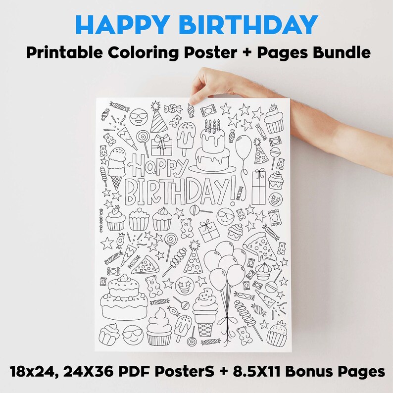 Birthday Party Coloring Page Poster Printable Digital Files, DIY ...