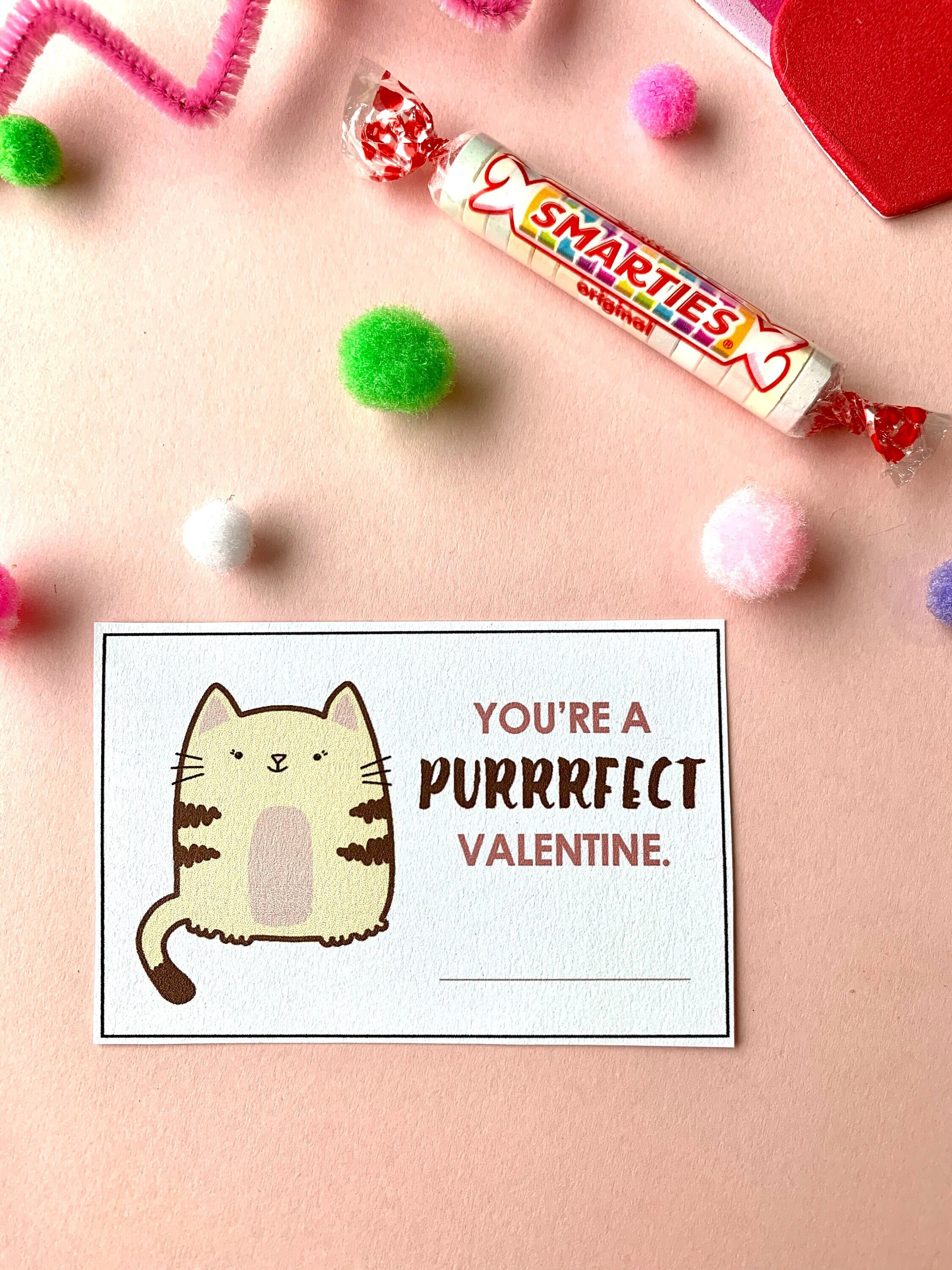 Cat Kitty Printable Valentine | Kids Valentine Class Valentine School ...