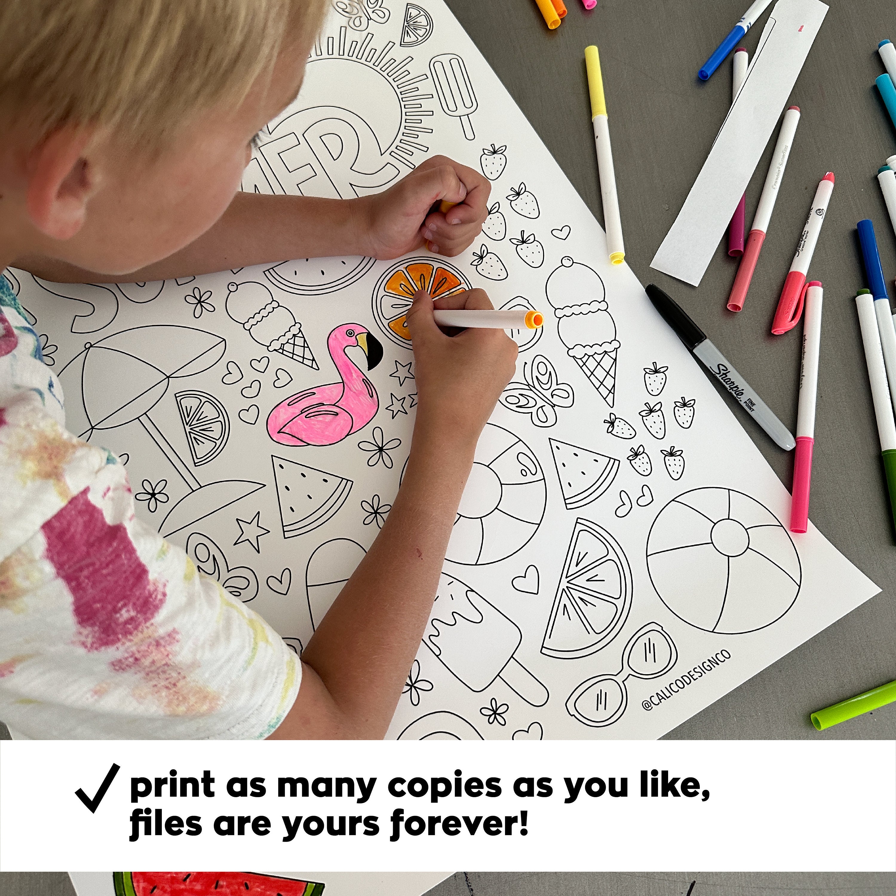 Summer Coloring Pages Poster Printable, Coloring Activity, Fruit ...