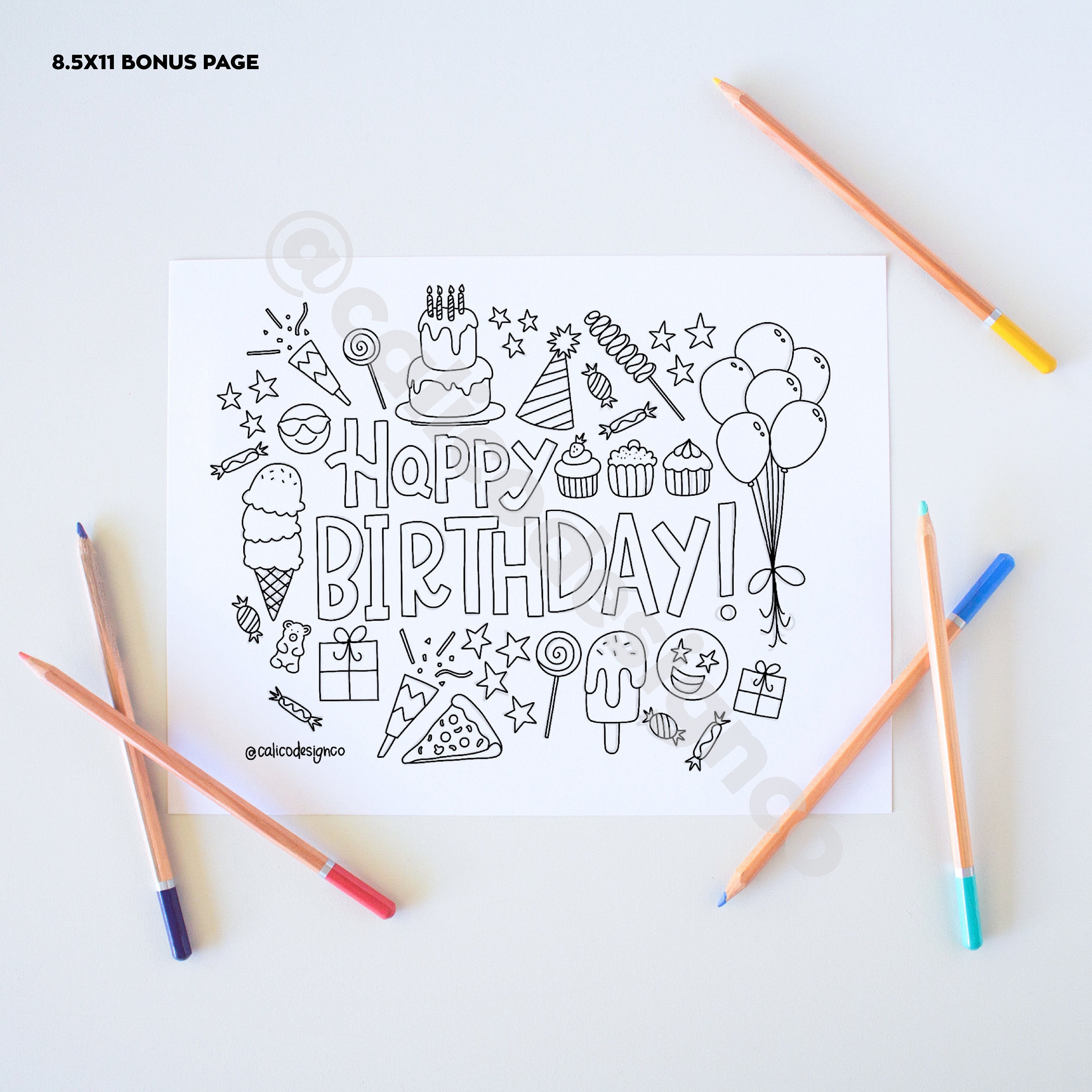 Birthday Party Coloring Page Poster Printable Digital Files, DIY ...