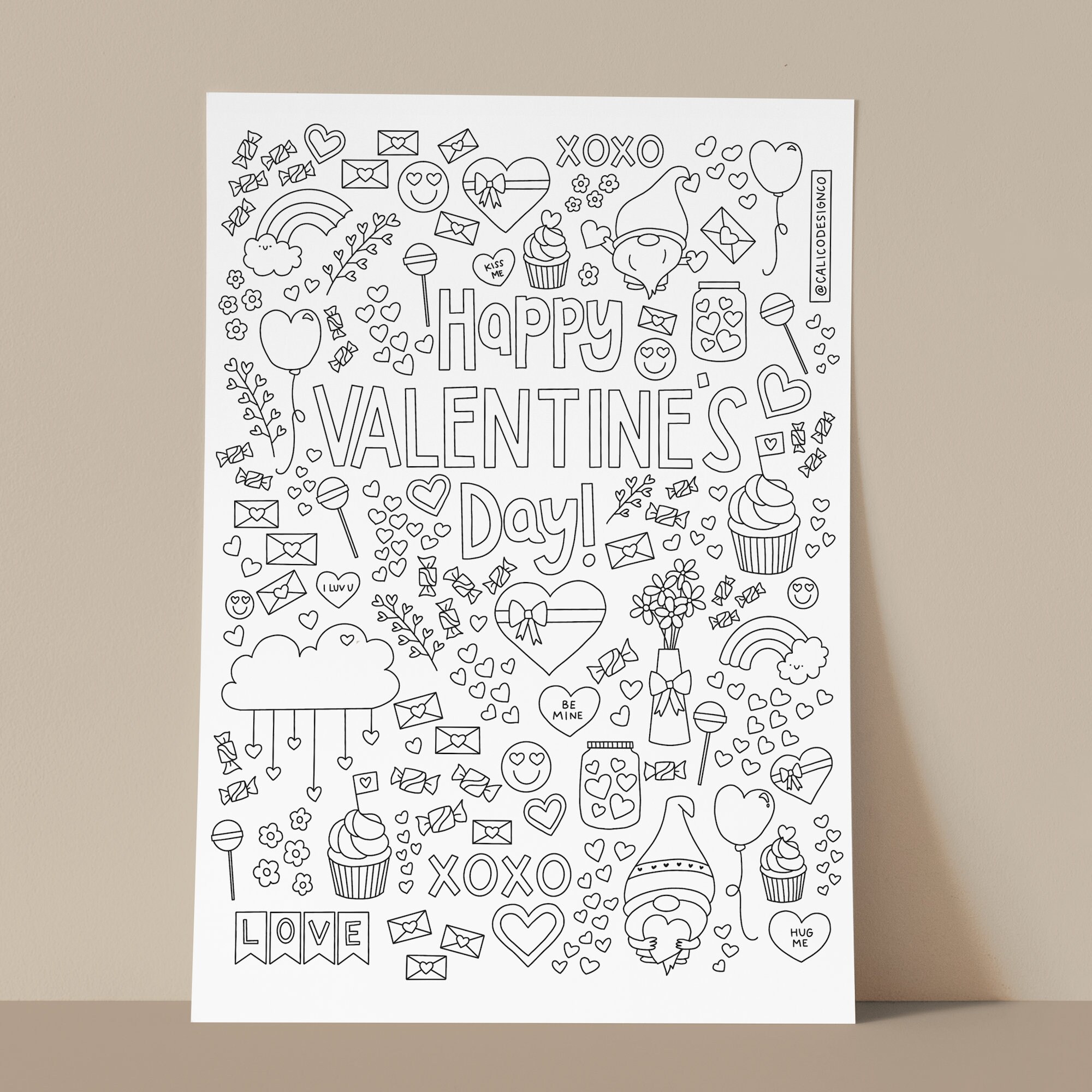 Valentine's Day Coloring Poster Printable Bundle Valentine Coloring ...