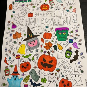 Halloween Coloring Pages Poster Printable, Kids Activity, Witch ...