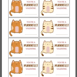 Cat Kitty Printable Valentine | Kids Valentine Class Valentine School ...